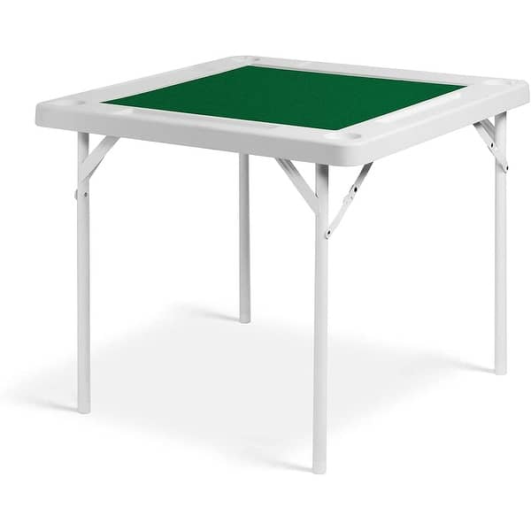 Folding Mahjong Table 35.4" Foldable Square 4 Player Card Poker Table with Cup Holders & Chip ...